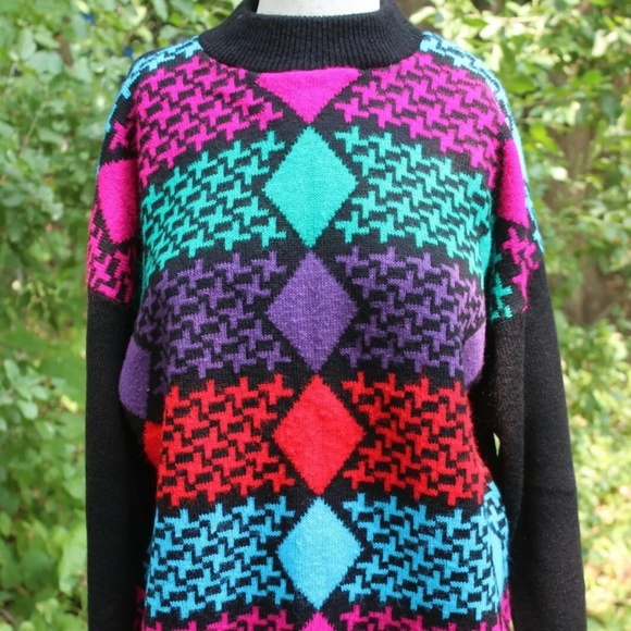 American Pride | Sweaters | Vtg Geometric 8s 90s Sweater Colorful Color ...